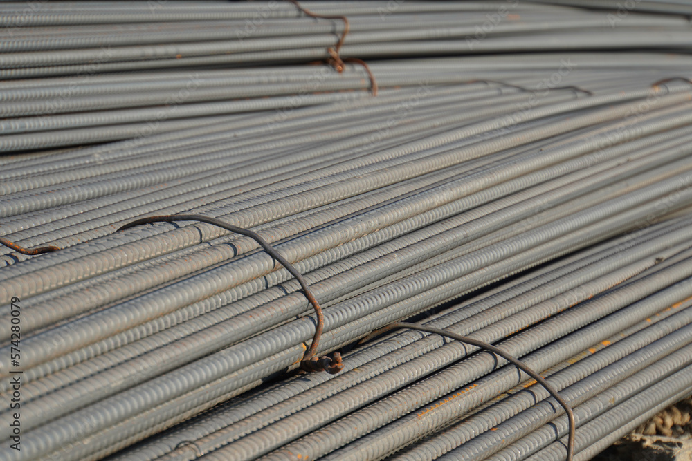 Construction steel rods or bars work reinforcement in conncrete ...
