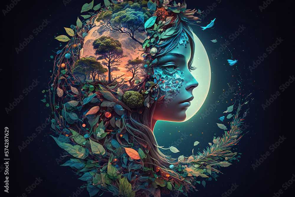 Generative AI.Poster for Mother Earth Day with the image of a beautiful ...