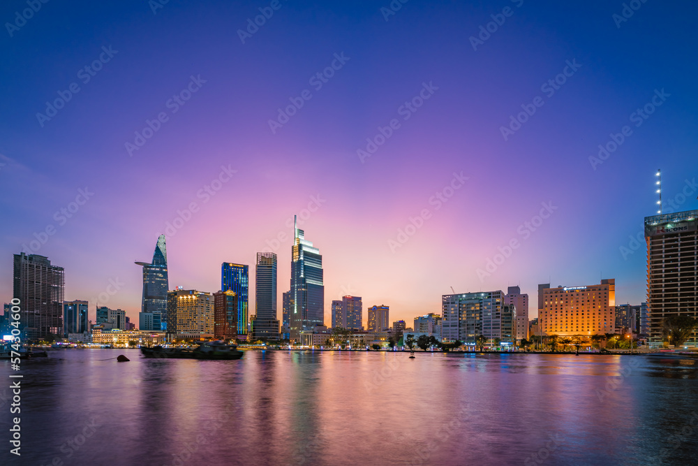 Beautiful Sunset at Bitexco in Ho Chi Minh City, the famous building in ...
