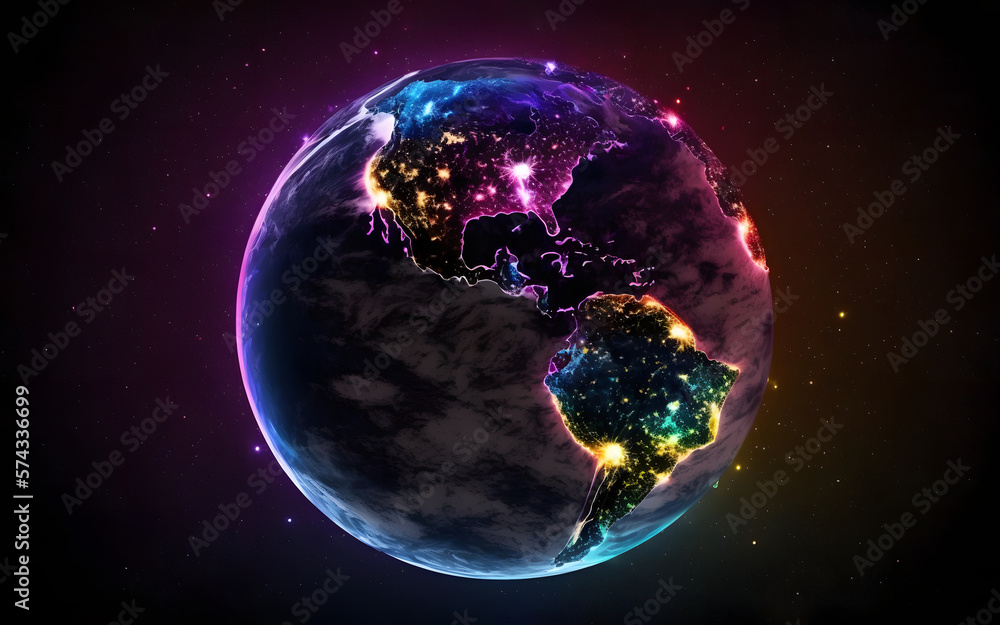 full view neo planet earth from space at night, night view of planet ...