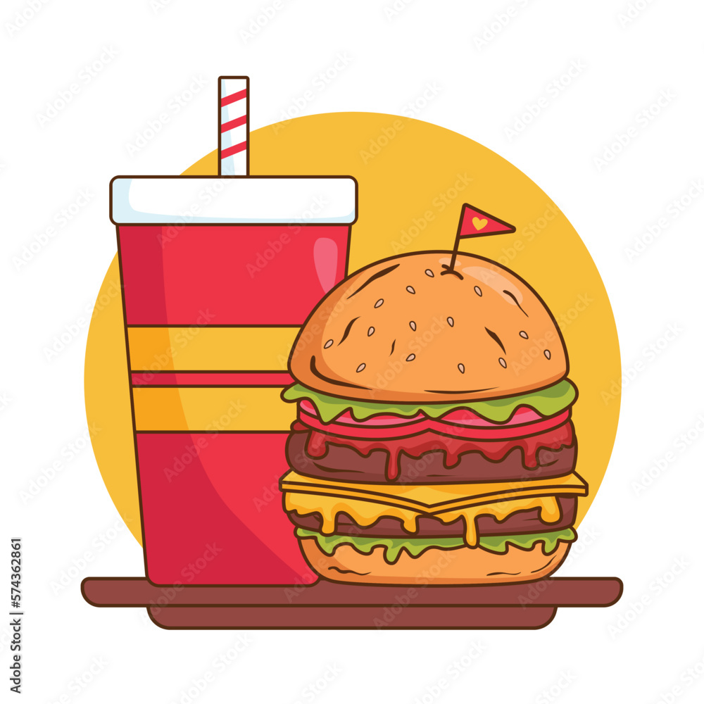 Burger and Soda Menu Cartoon Illustration. Vector Illustration. Flat ...