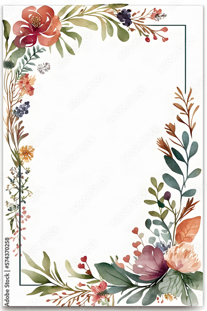 Watercolor floral frame for A4 notebook paper Stock Illustration ...