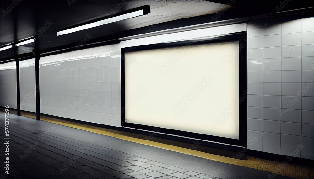 Mock up Poster media template Ads display in NYC Train Subway Station ...