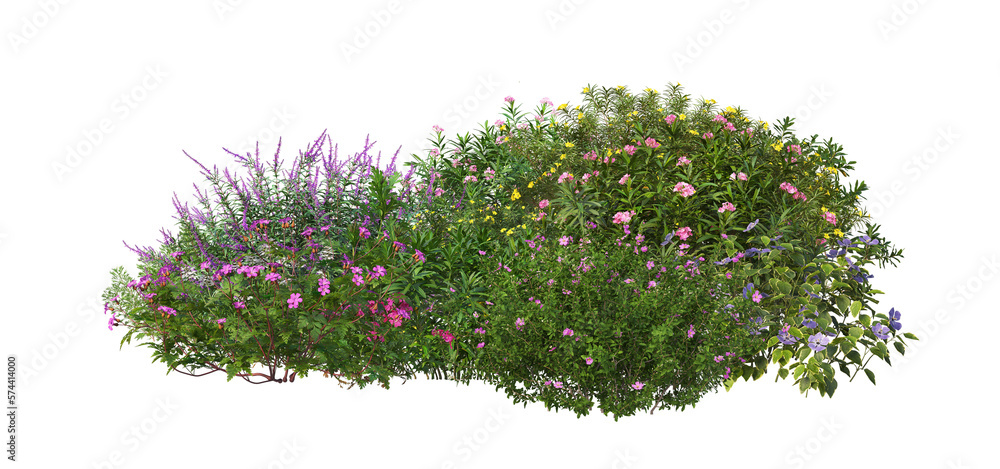 A small garden decorated with many plants on a transparent background ...