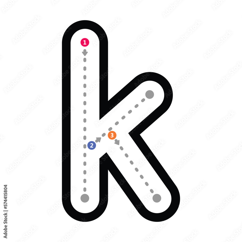 Tracing alphabet letter k lowercase prewriting dotted line element for ...