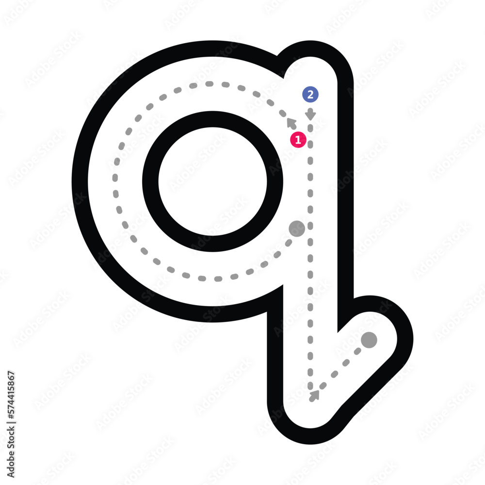 Tracing alphabet letter q lowercase prewriting dotted line element for ...
