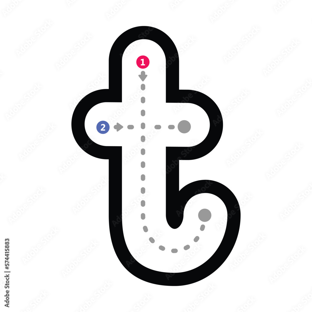 Vector de Stock Tracing alphabet letter t lowercase prewriting dotted ...