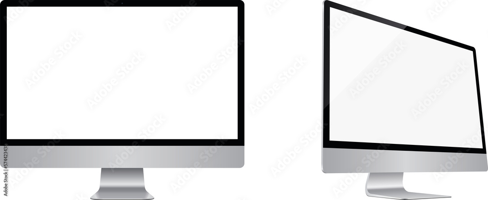 Realistic Apple Mac iMac computer vector illustration set collection png. Monitor screen on ...