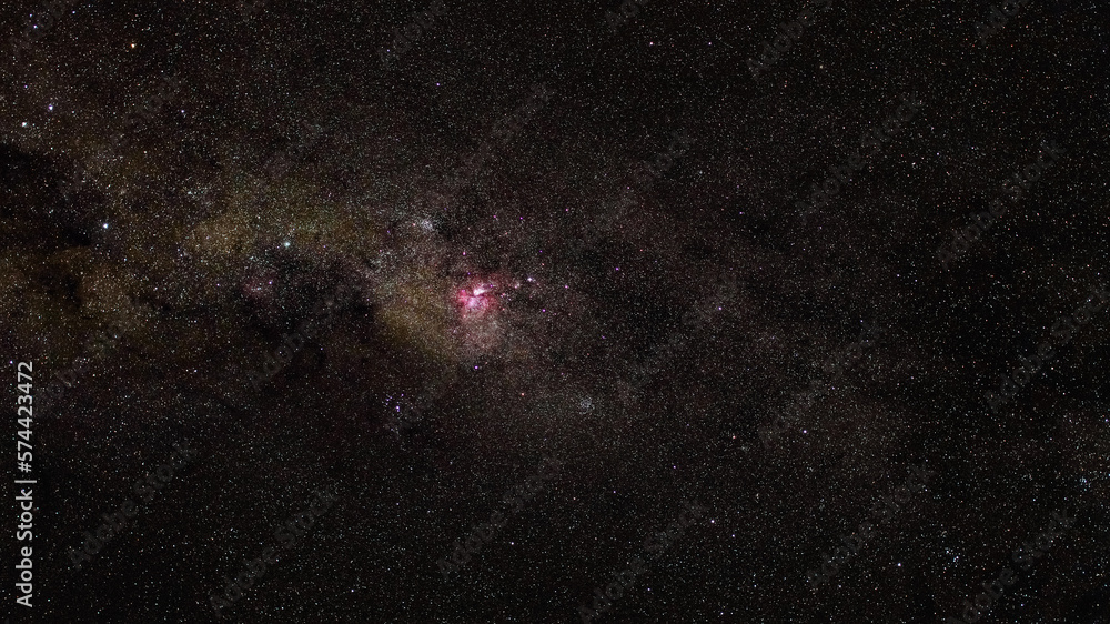 Southern night sky, many stars with milky way around Crux and Vela ...