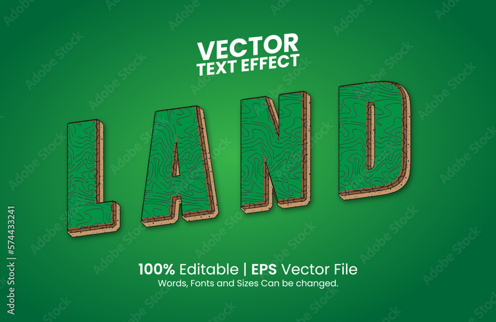 Editable Land Text Effect Template Stock Vector | Adobe Stock