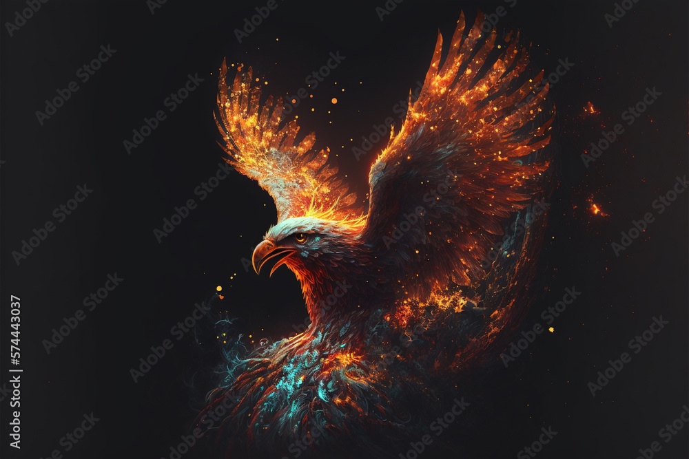 Phoenix bird with wings on fire. Mythological folklore spiritual ...