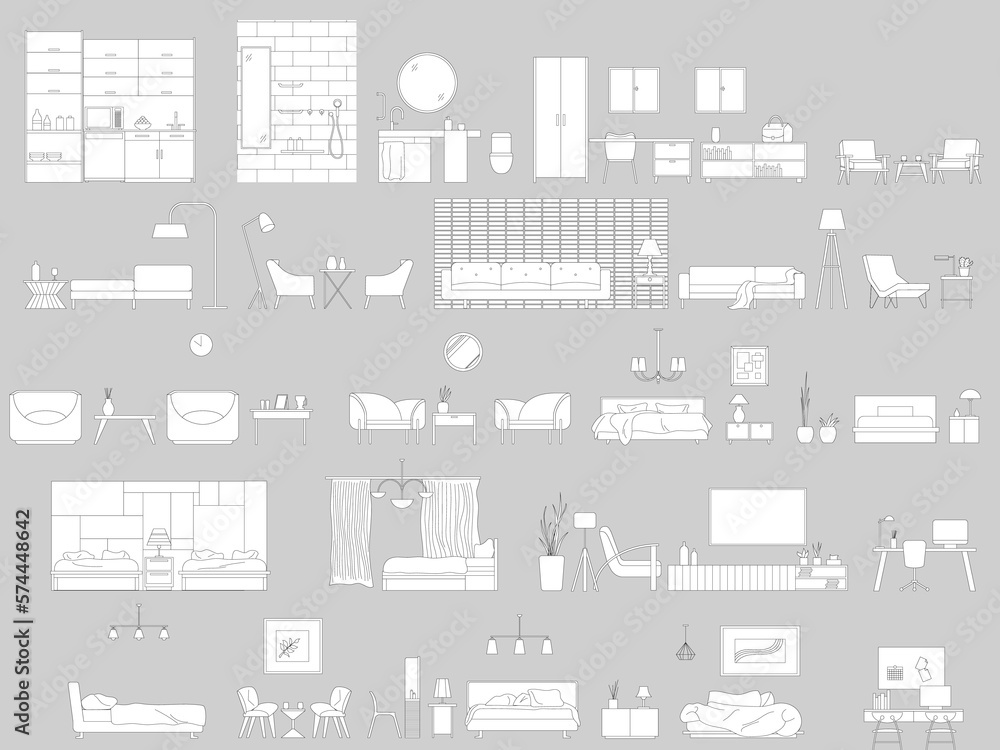 Collection of flat vector illustrations of furniture ideal for ...