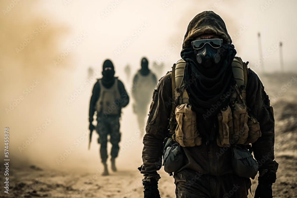 Soldier in gas mask Military equipment, army helmet, warpaint, smoked ...