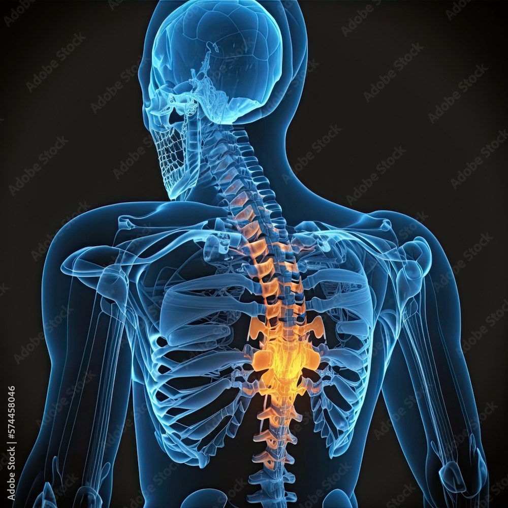 Illustration of Human Body Systems, x-ray, pain in the spine, pain in ...