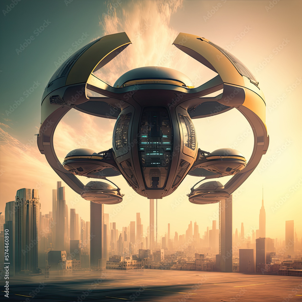 Ilustración de Stock Flaying car concept. Ai generated illustration ...