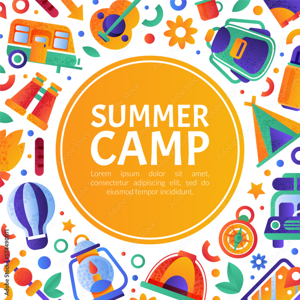 Summer camp invitation banner template. Summer vacation, traveling ...