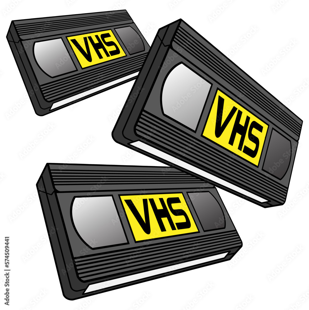 VHS Tapes - A cartoon illustration of a vintage stack of VHS Tapes. Stock Vector | Adobe Stock
