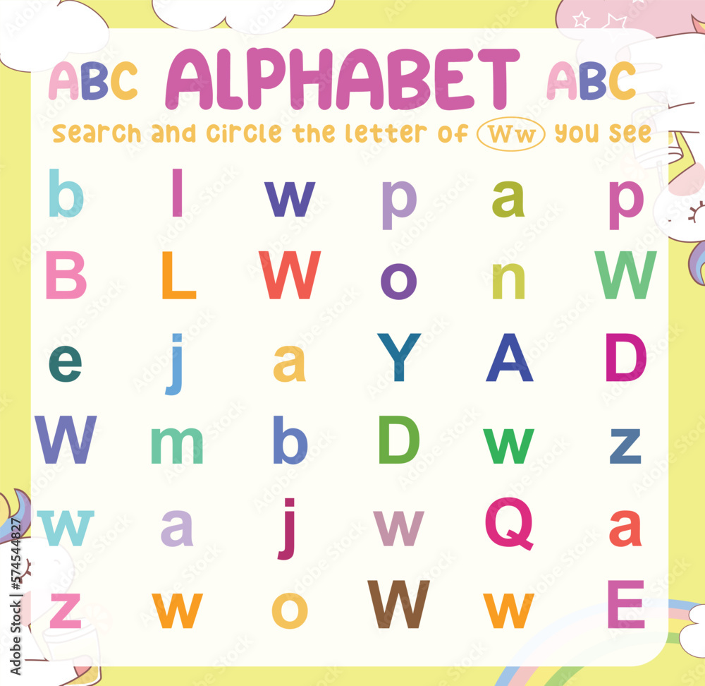 Search and circle the uppercase and lowercase of every W letter on the ...