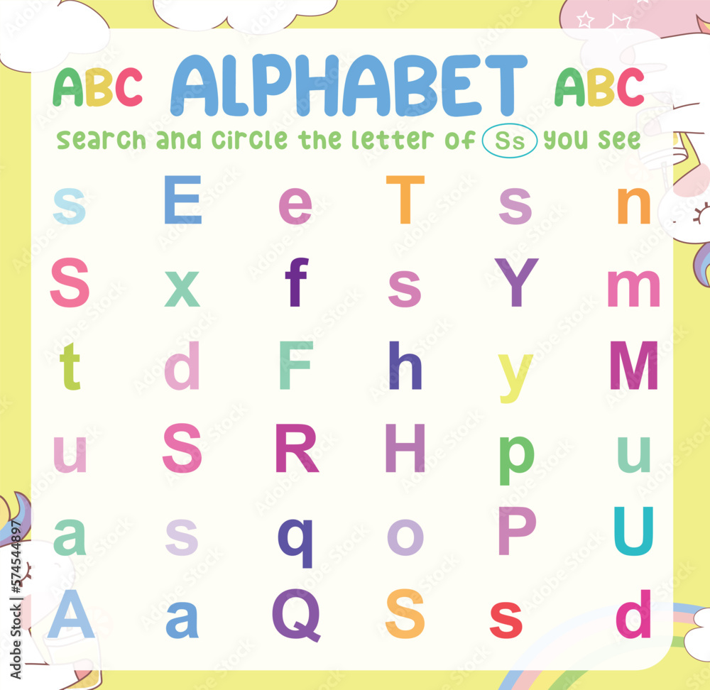 Search and circle the uppercase and lowercase of every S letter on the ...