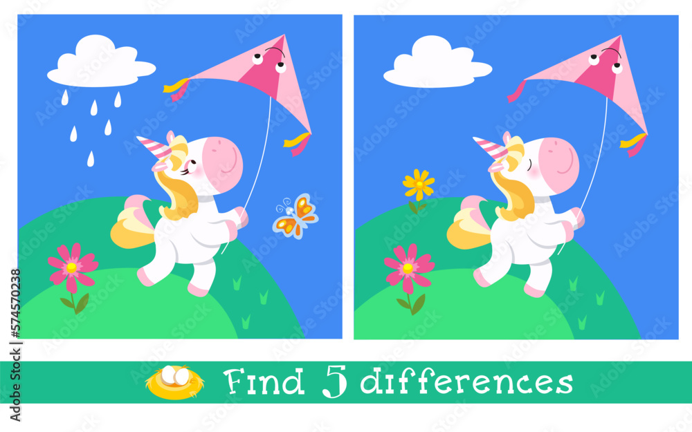 Find 5 hidden differences. Educational puzzle game for children. Cute ...