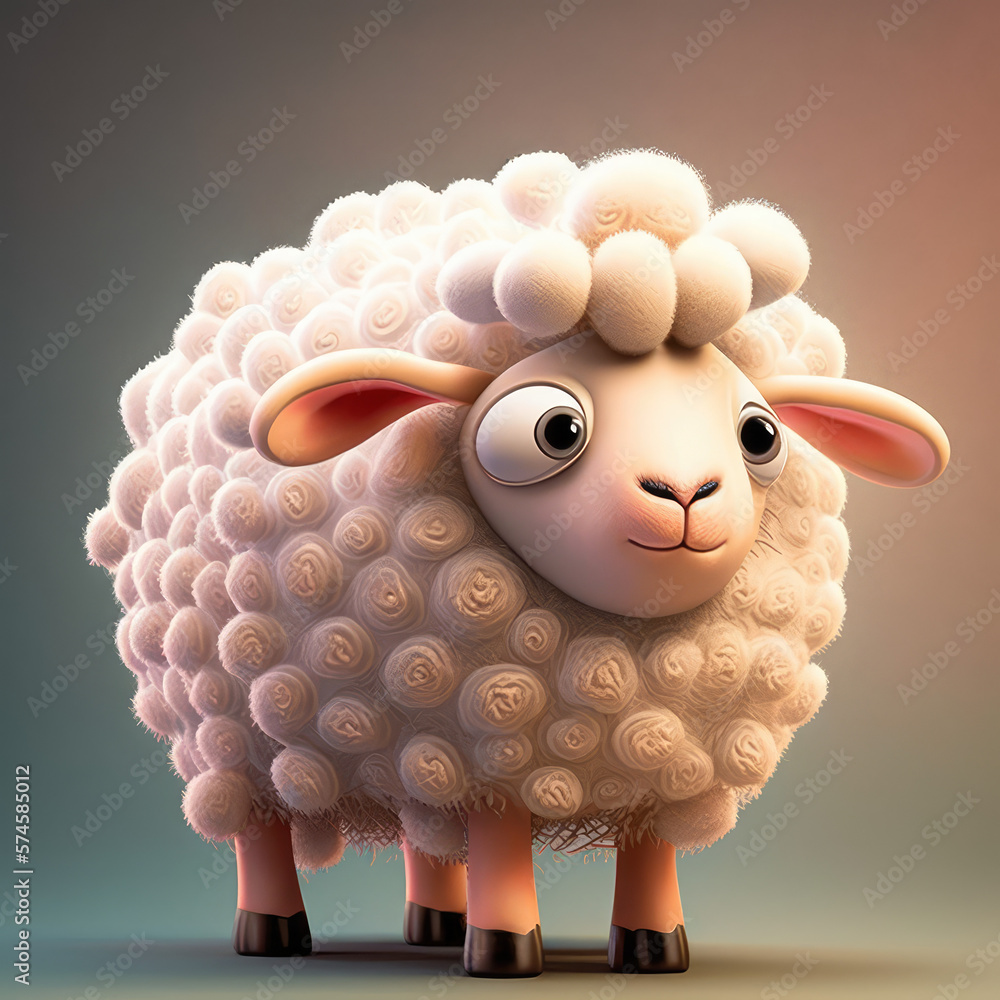 Cute white sheep 3d character. Cartoon curly sheep with big eyes. 3d render illustration ...