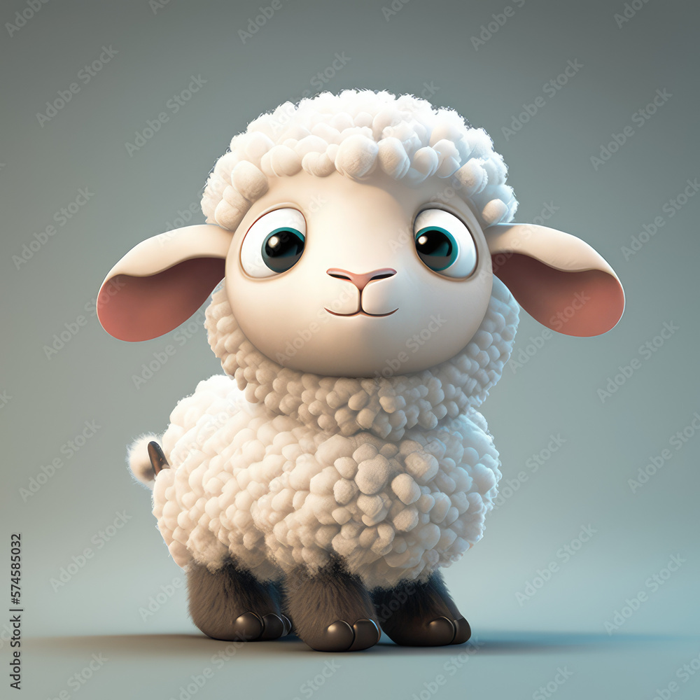 Cute baby sheep 3d character isolated. Cartoon curly sheep with big eyes. 3d render illustration ...