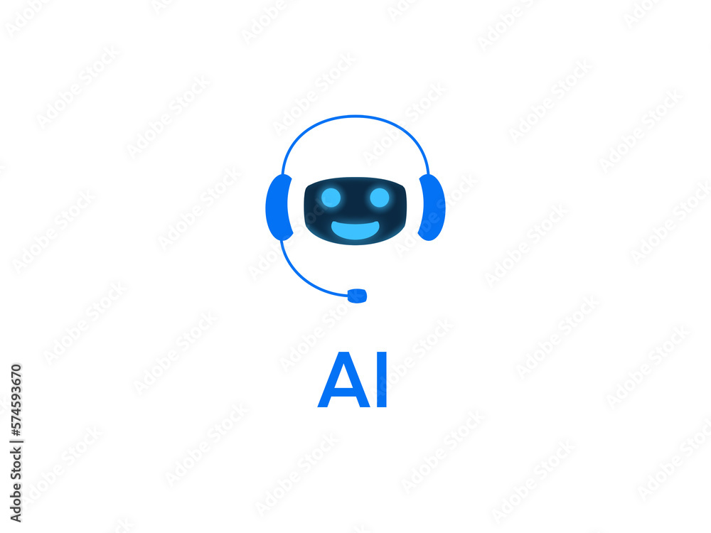 AI Chat Bot icon transparent png asset. Cute robot with microphone and headset. Artificial ...