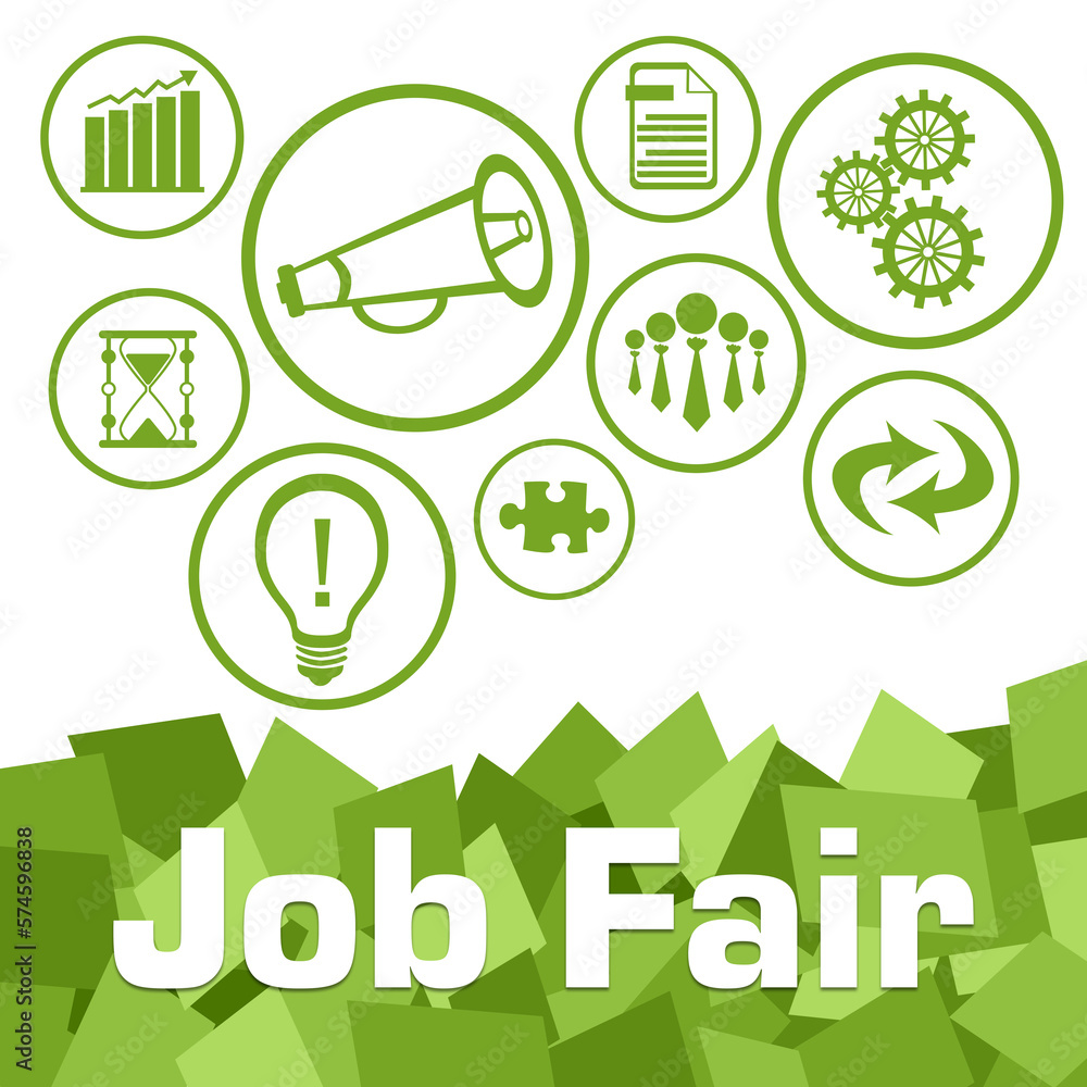 Ilustración de Stock Job Fair Green Circles Symbols On Top Bottom Text ...