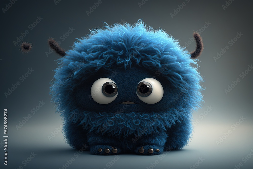 Illustration Stock cute fluffy monster. little blue monster with big ...