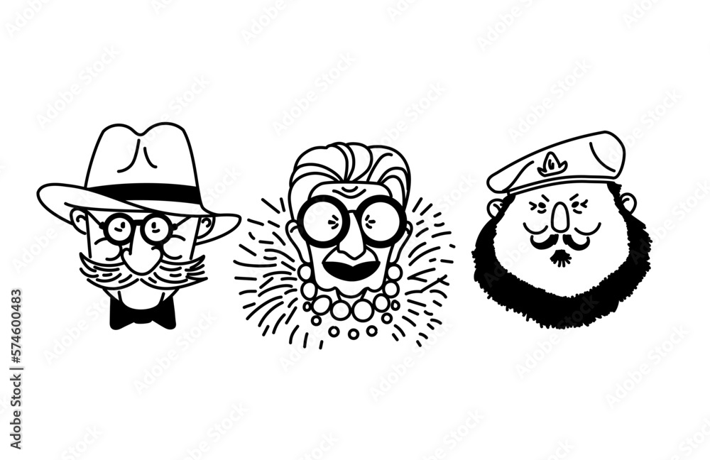 Old man, woman face, senior, mature, different age generation. Adult ...