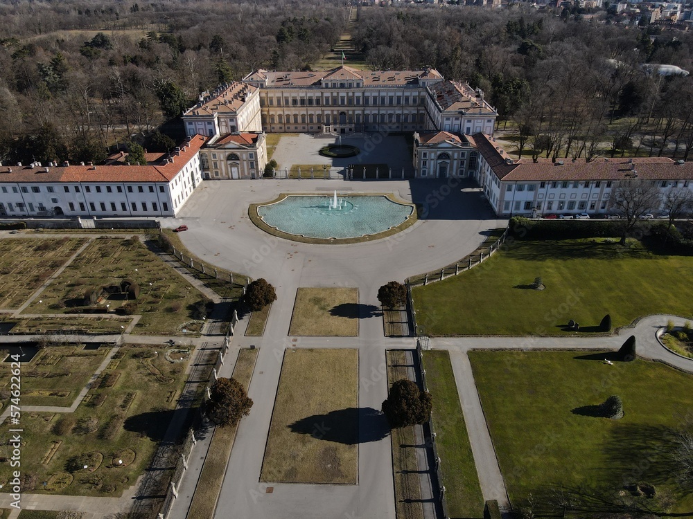 Photo Stock Aerial view of facade of the elegant Villa Reale in Monza ...