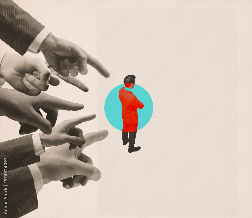 Ilustración de Stock Many hands pointing at one businessman | Adobe Stock