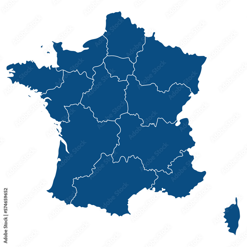 France or French map with blue and transparent background division 13 ...