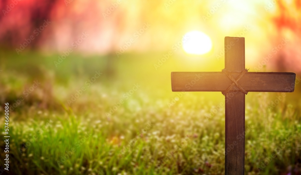 Holy wooden cross on nature background Stock Photo | Adobe Stock