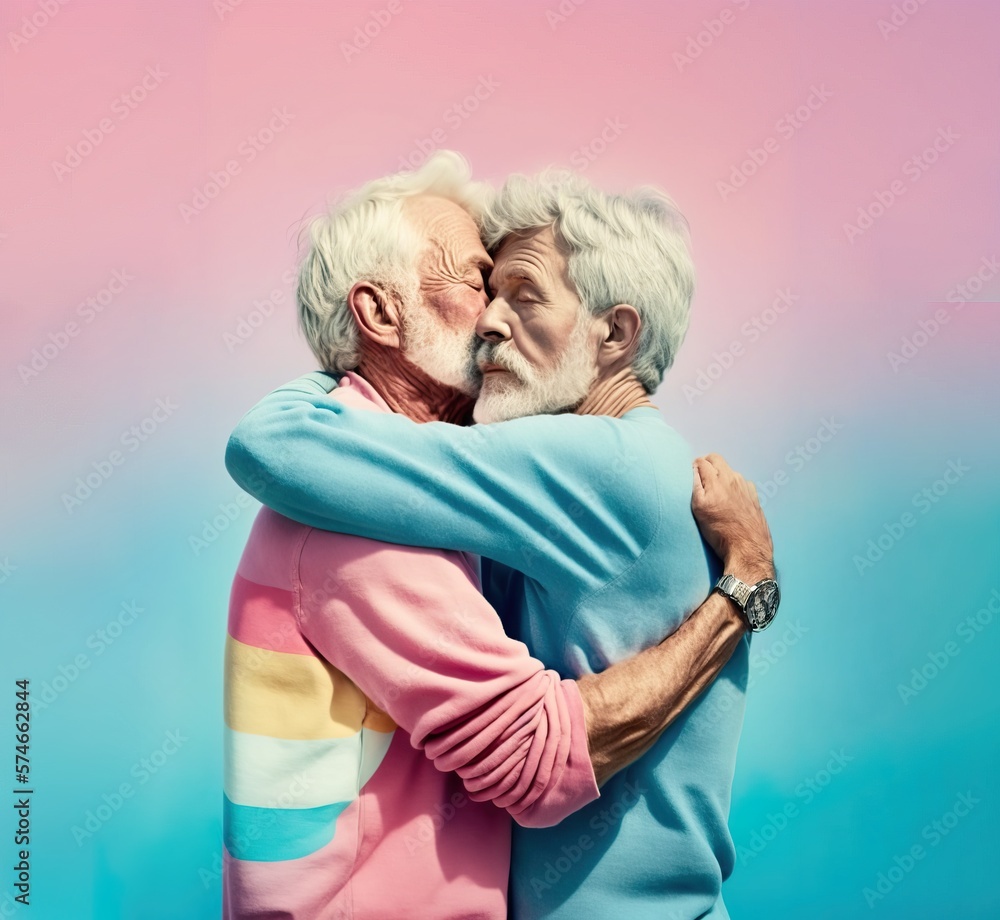 Love Romantic Concept Hug Of Men In Love Old Gay Couple Of Two Men