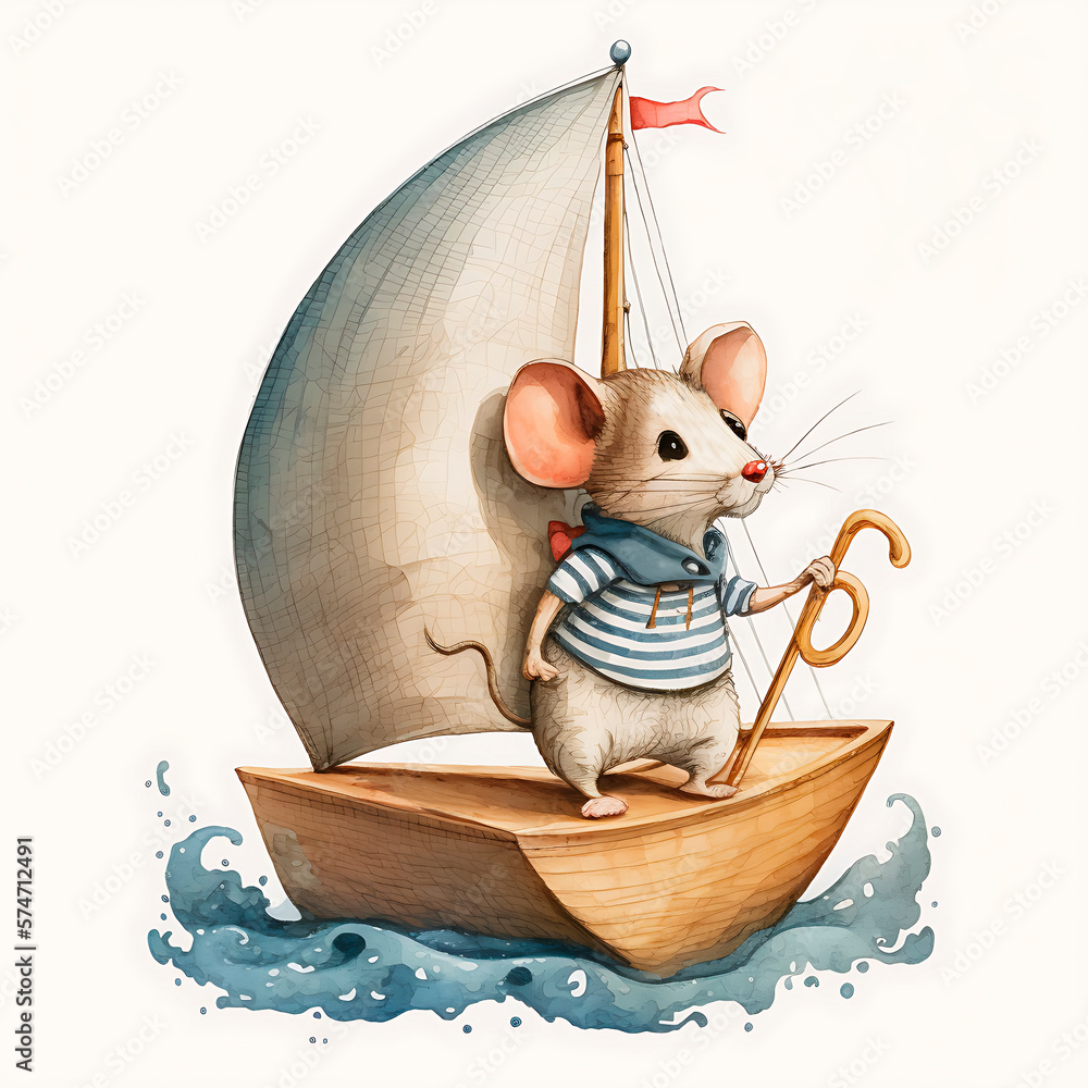 Cute and endearing little sailor mouse, sailing on the high seas in a ...