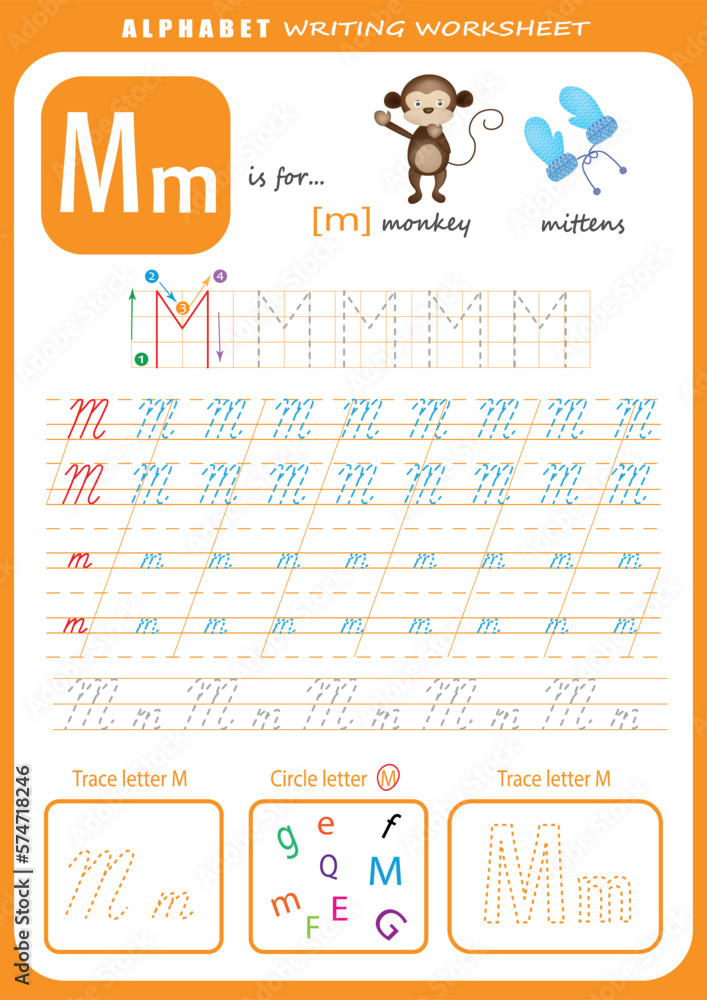 M letter handwriting practice worksheet. Alphabet letter tracing ...