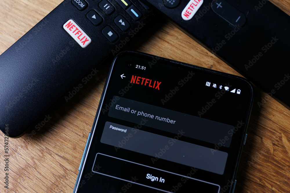 Netflix login on smartphone display. New password sharing rules on ...