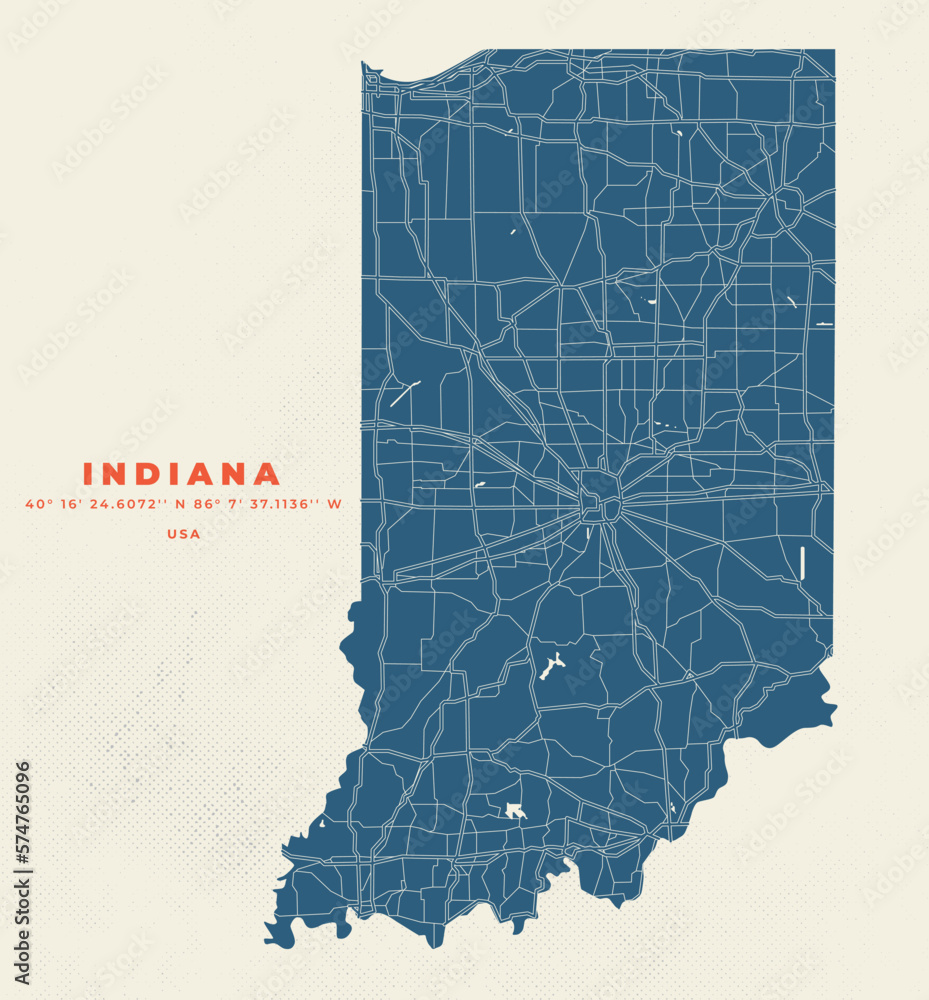 Indiana map vector poster flyer Stock Vector | Adobe Stock