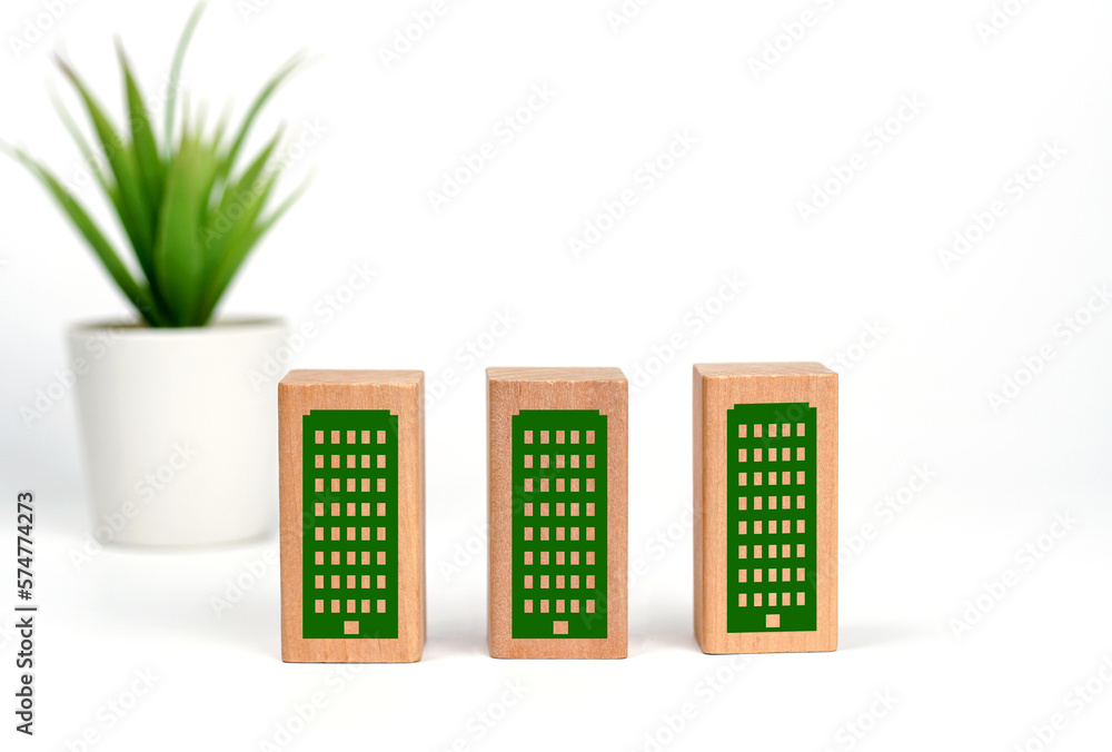 Foto de Stock Green and eco building concept. wooden cubes with green ...