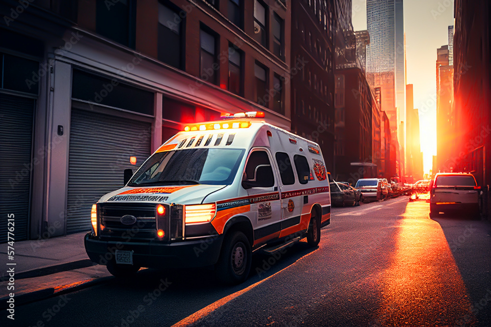 Ambulance rescue van in New York on road street. Ambulance Vehicle ...