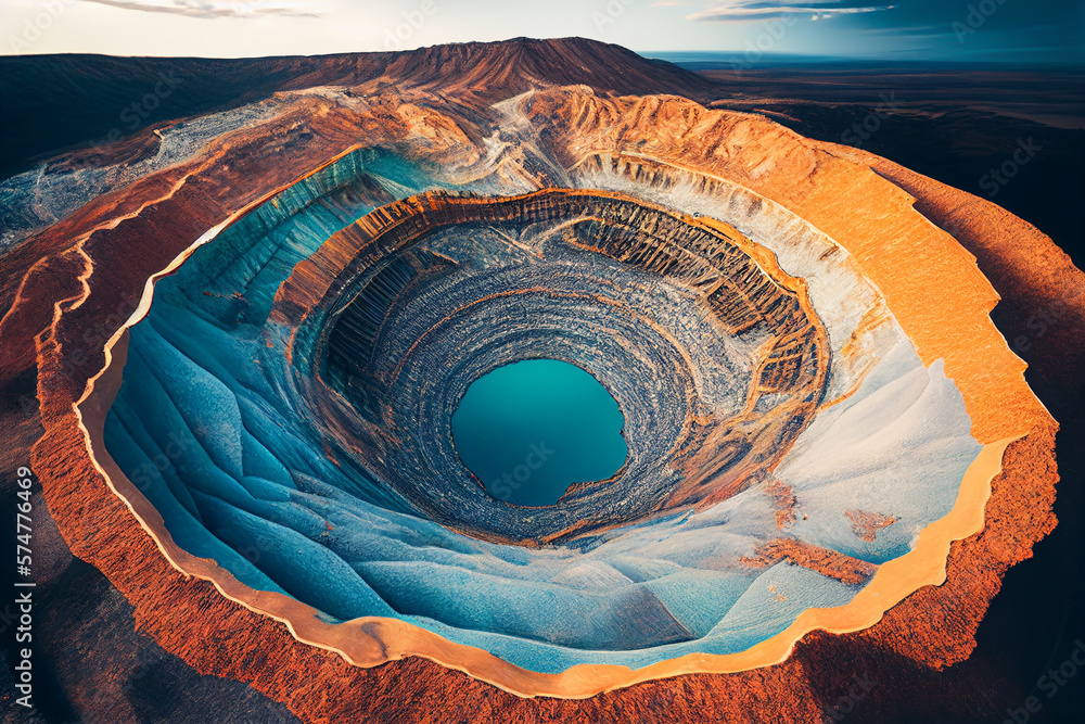 Open-pit mine, aerial view. Biggest in the world, drone view. Canyon ...