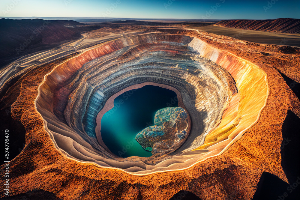Open-pit mine, aerial view. Biggest in the world, drone view. Canyon ...