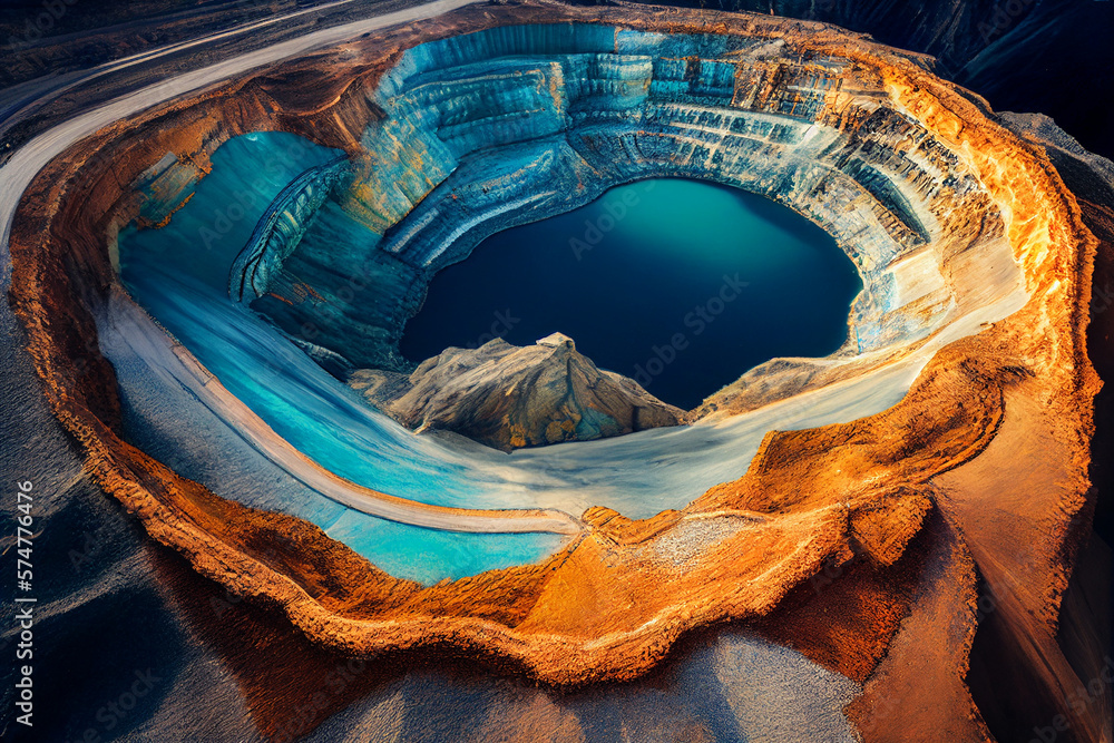 Open-pit mine, aerial view. Biggest in the world, drone view. Canyon ...