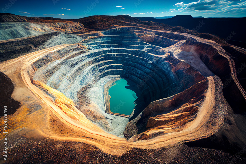 Open-pit mine, aerial view. Biggest in the world, drone view. Canyon ...