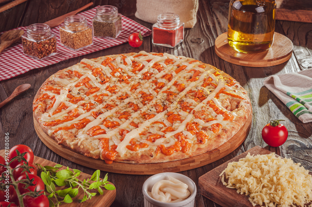 Photo Stock Brazilian pizza with five kind of cheeses, mozzarella ...