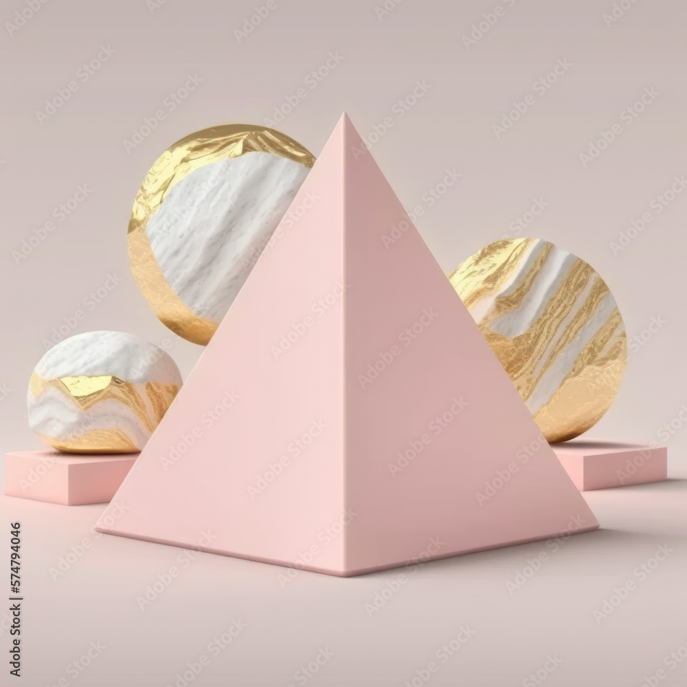 creamy pink pyramid with geometric shapes built from quartzite podium ...