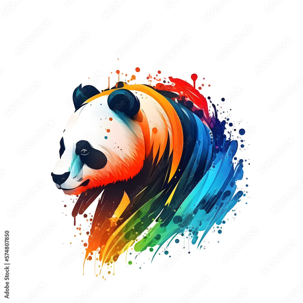 Colorful, minimalistic panda logo. Cool panda sticker. Panda t-shirt ...