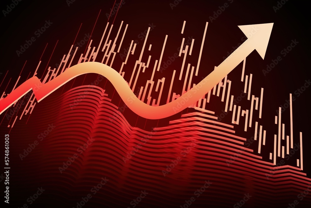 3d red Graph showing rise in profits with arrow. Growing graph Business ...