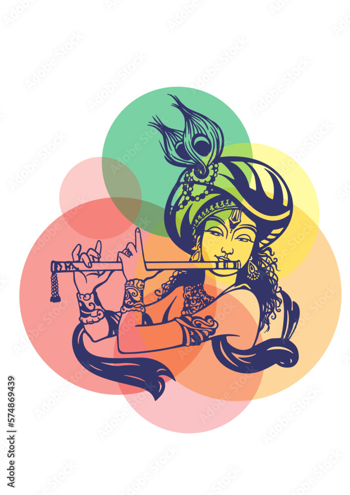 illustration of a Shri Krishna with flute Stock Vector | Adobe Stock